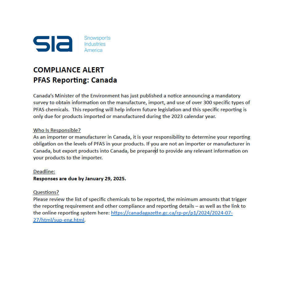 Canada PFAS Reporting - SIA Member Portal