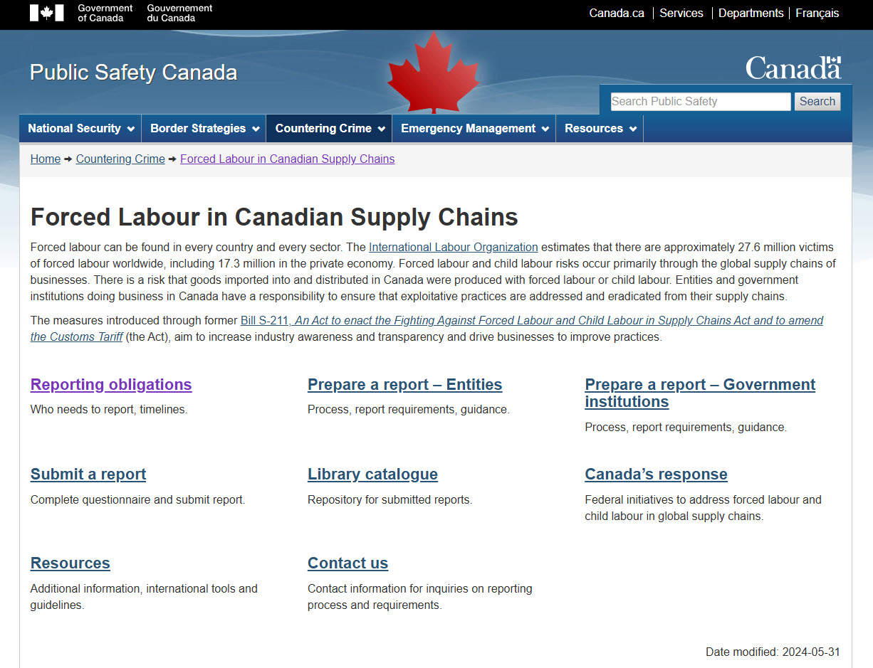 Canadian Forced Labor Regulations - SIA Member Portal
